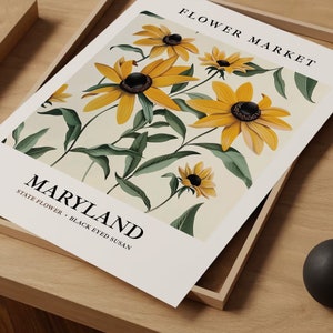 Maryland State Flower Art Print, Black Eyed Susan, 1960's Wall Art ...