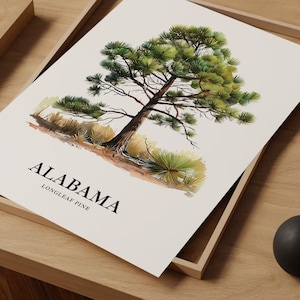 Alabama Longleaf Pine Tree Art Print: State Symbol Wall Decor - Etsy