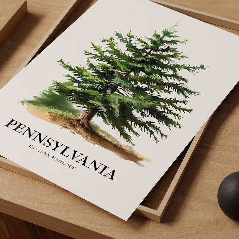 Pennsylvania State Tree Art Print, Eastern Hemlock Wall Art, Botanical ...
