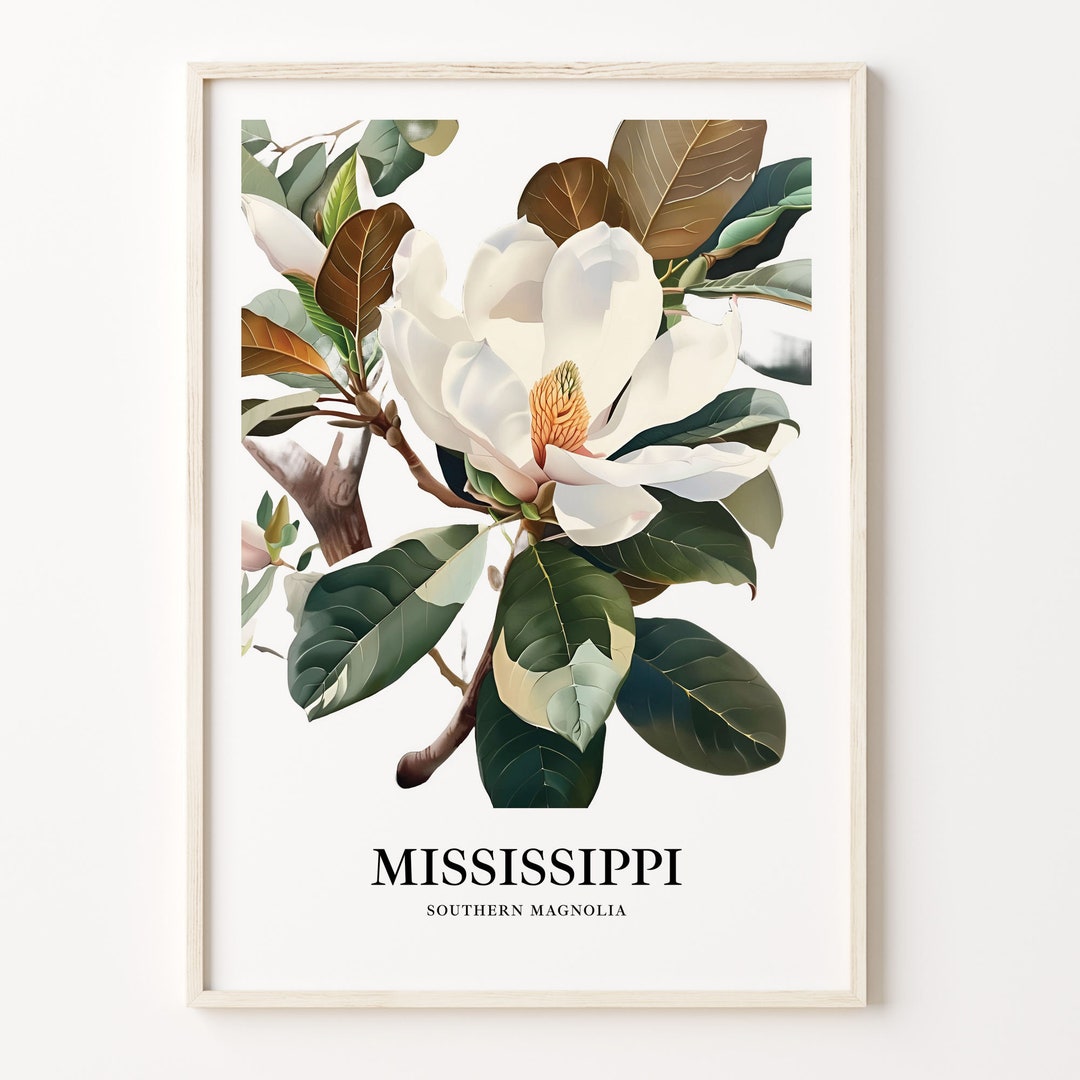 Mississippi State Tree Art Print, Southern Magnolia Wall Art, State ...