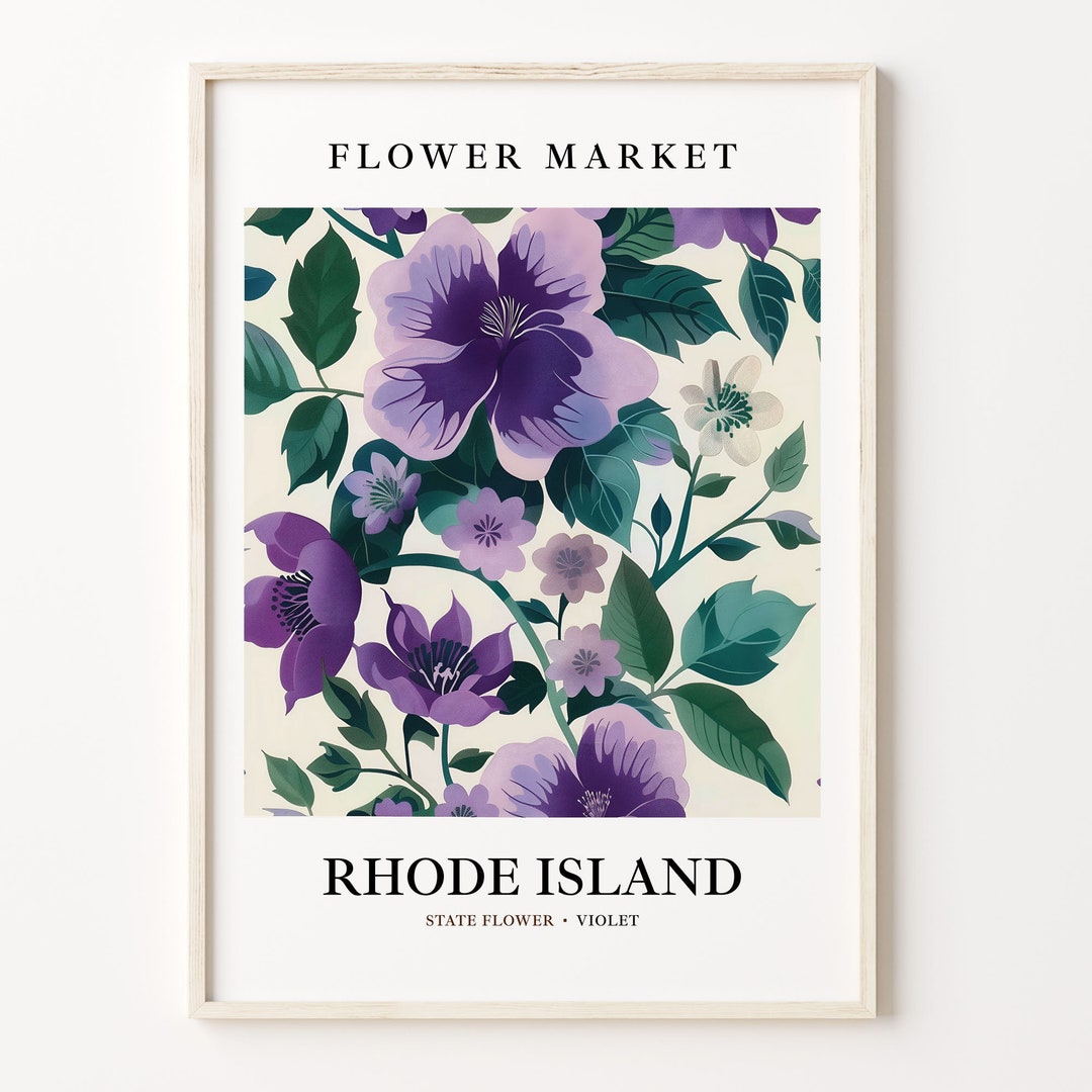 Rhode Island State Flower Art Print, 1960's Violet Wall Art, Neutral ...