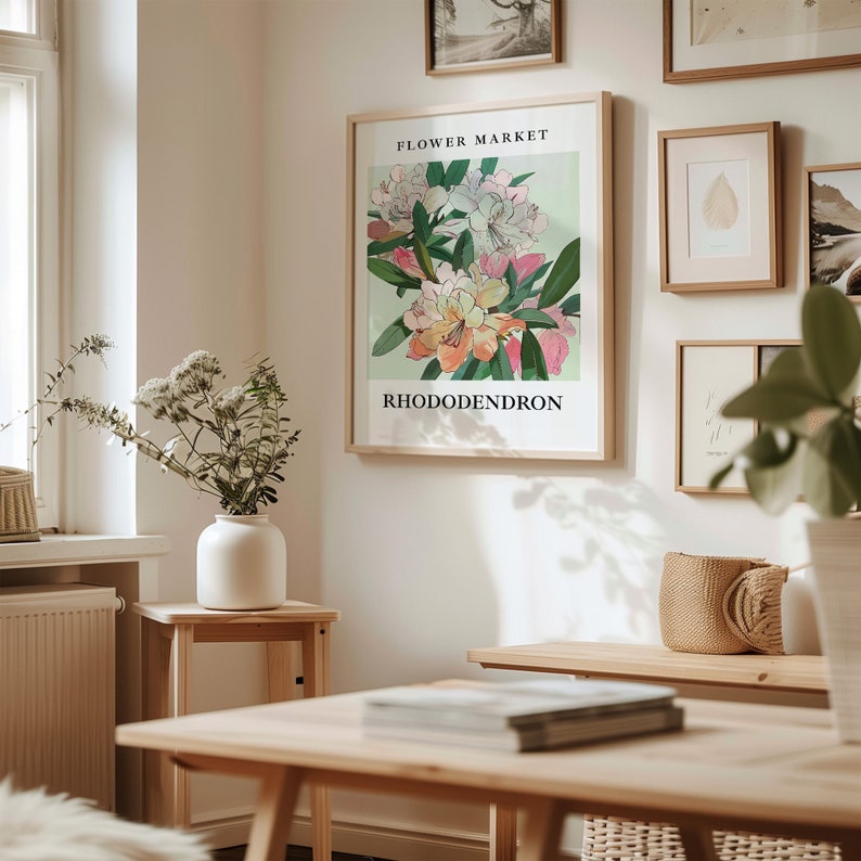 Rhododendron Flower Market Art Print: Botanical Pastel Wall Decor - Etsy