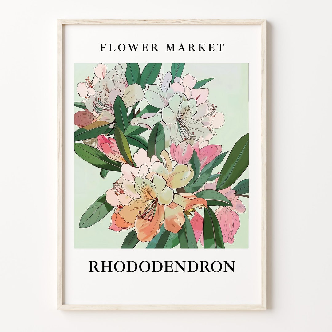 Rhododendron Flower Market Art Print: Botanical Pastel Wall Decor - Etsy