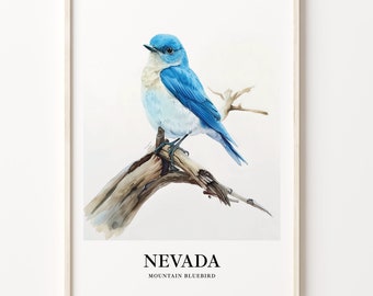 Nevada State Bird Art Print | Nevada Mountain Bluebird and Sagebrush ...