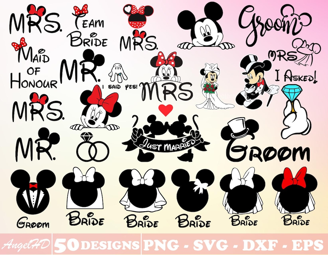 50+ Mickey Minnie Bride Svg Bundle Layered Item, Wedding Clipart ...