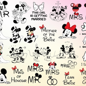 50+ Mickey Minnie Bride Svg Bundle Layered Item, Wedding Clipart ...