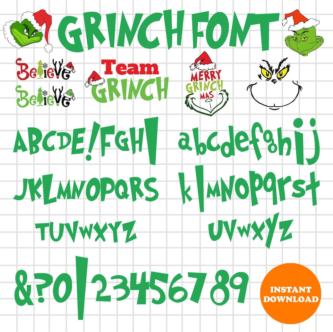 80+ Designs the Grinch Font Svg OTF Files, Grinch Alphabet Letters and ...