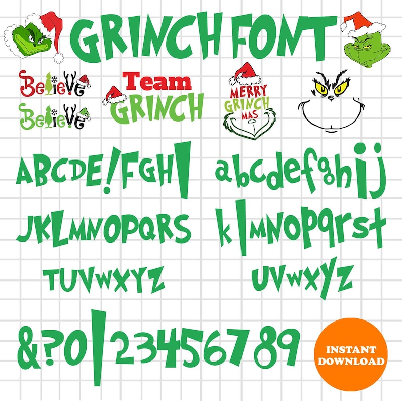 80 Designs the Grinch Font Svg OTF Files, Grinch Alphabet Letters and ...