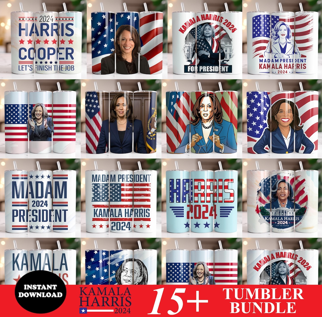 15+ Designs Kamala Harris Tumbler Wrap Bundle, 2024 Instant Download ...