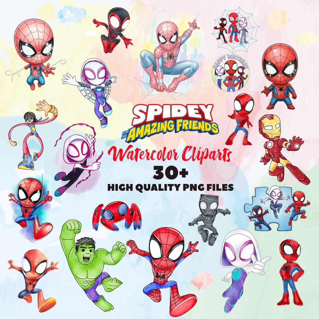 Spidey and His Amazing Friends Watercolor Png Clipart Bundle, Water ...