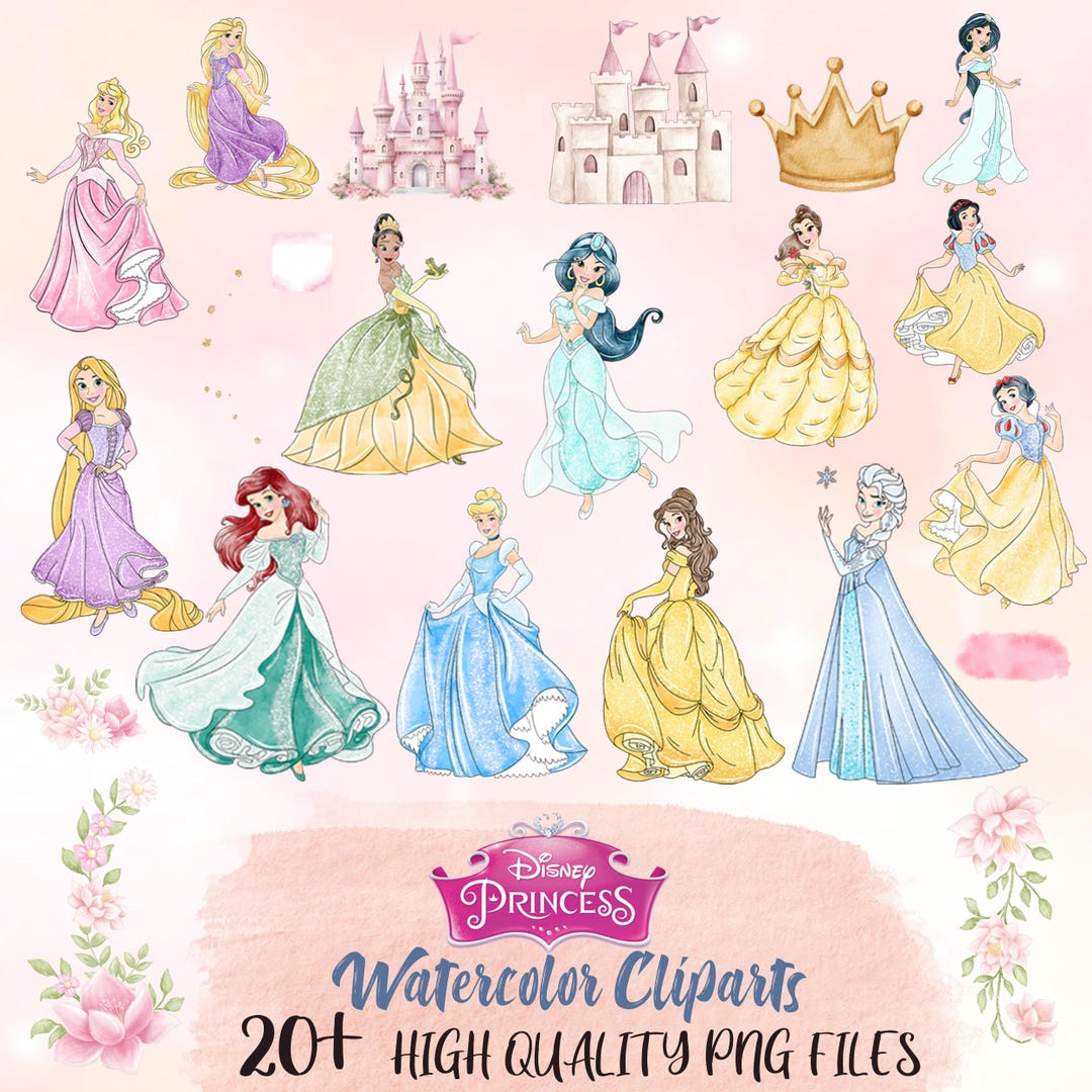 Watercolor Princess Png Bundle, Princess Watercolor Clip Art, Digital ...