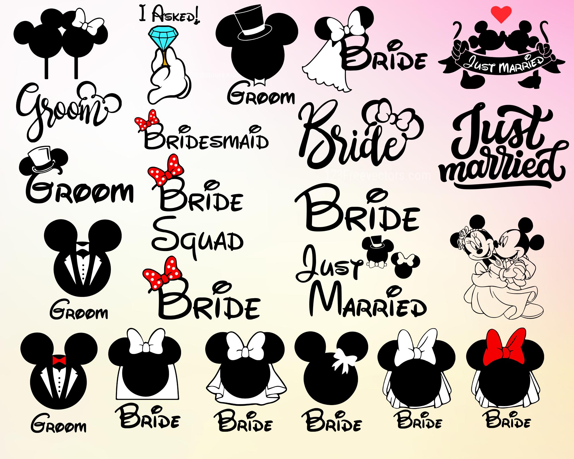 50+ Mickey Minnie Bride Svg Bundle Layered Item, Wedding Clipart ...
