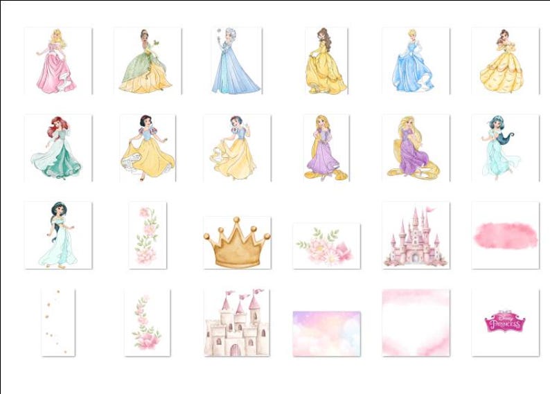Watercolor Princess Png Bundle, Princess Watercolor Clip Art, Digital ...