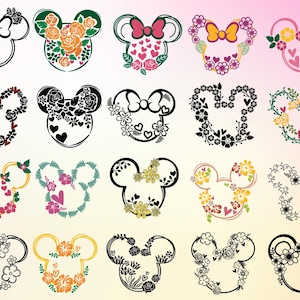 20 Mickey Flower Svg Bundle Layered Item, Minnie Flower Clipart, Cricut ...