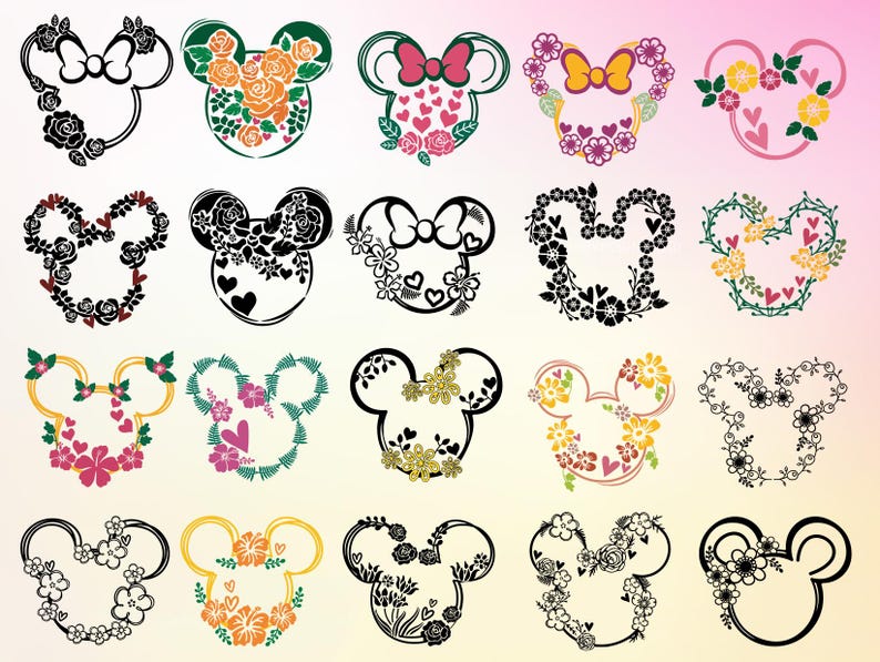 Mickey Flower SVG Bundle, Minnie Mouse Clipart (digital Files) - Etsy