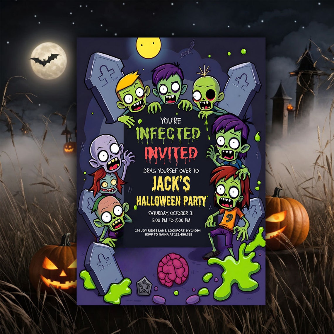Editable Zombie Party Invitation Template for Boys, Zombies Birthday ...