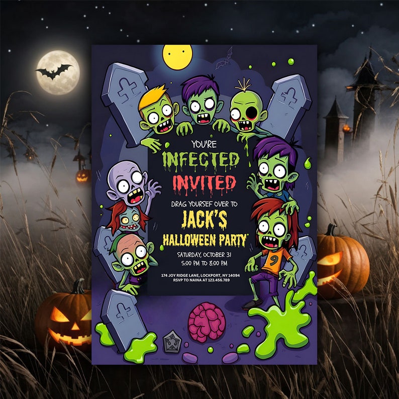 Editable Zombie Party Invitation Template for Boys, Zombies Birthday ...