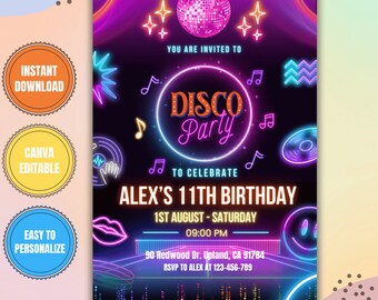 Editable Dance Party Invitation Neon Glow Dance Party Invitation Neon ...