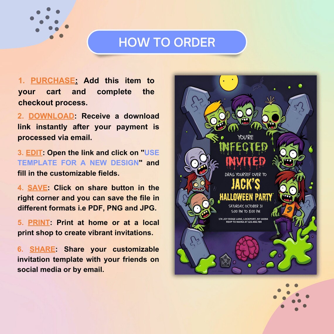 Editable Zombie Party Invitation Template for Boys, Zombies Birthday ...