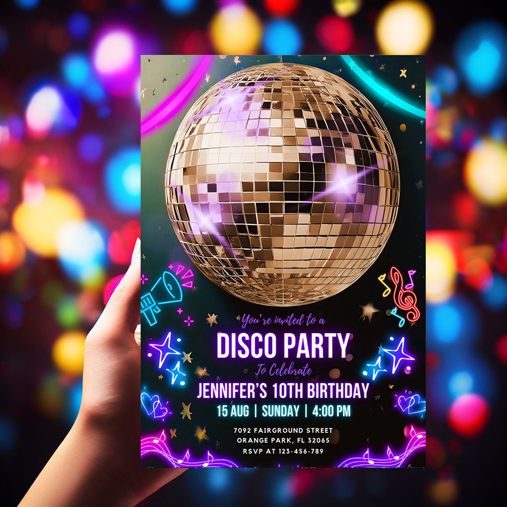 Editable Disco Party Birthday Invitation Template, Disco Invitation ...