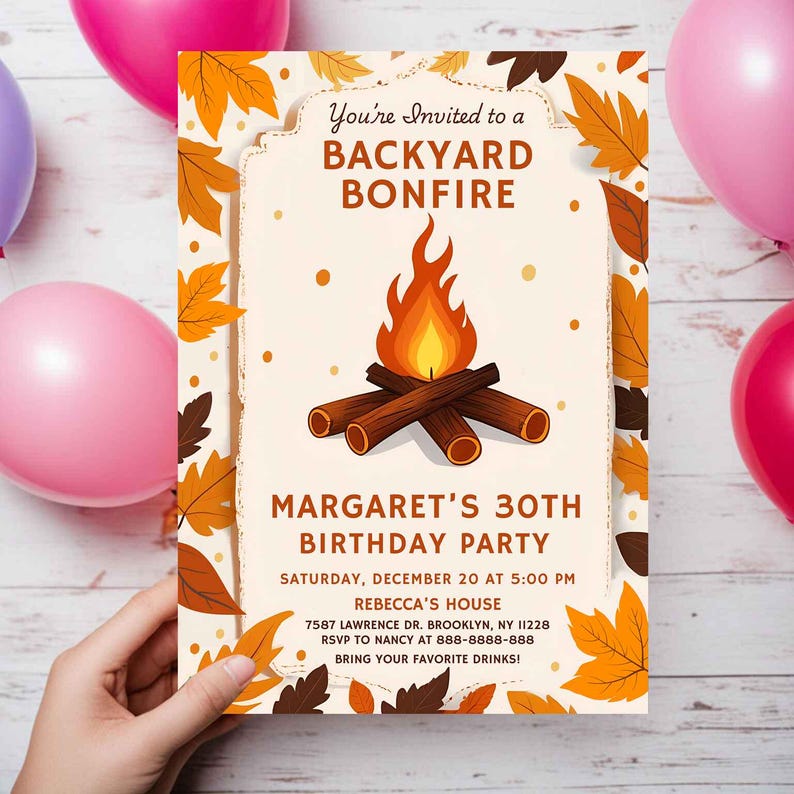 Editable Bonfire Birthday Invitation, Bonfire Birthday Party Invite ...