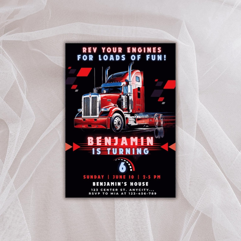 Semi Truck Invitation, Semi Truck Birthday Invitation, Semi Truck ...