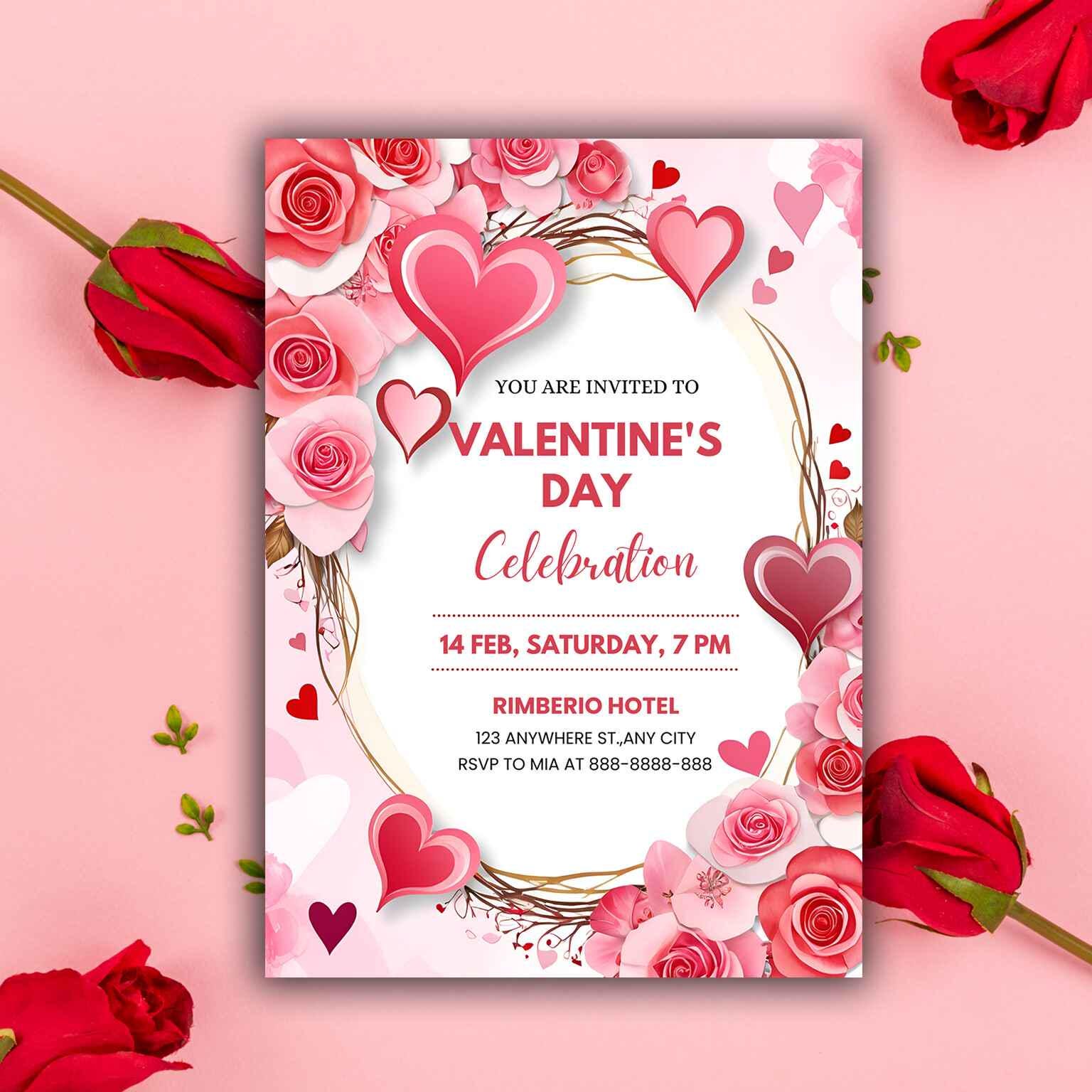 Editable Valentine's Day Party Invitation Template, Red Pink Hearts ...