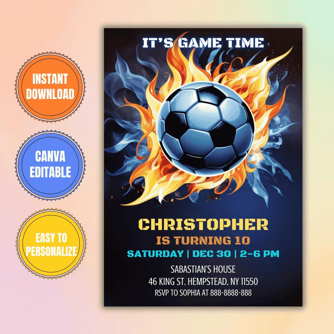 EDITABLE Football Birthday Invitation, Football Party Theme Invitation ...