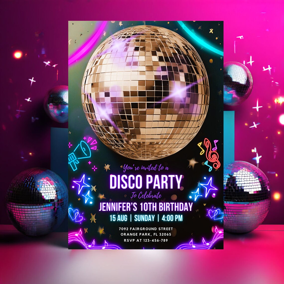 Editable Disco Party Birthday Invitation Template, Disco Invitation ...