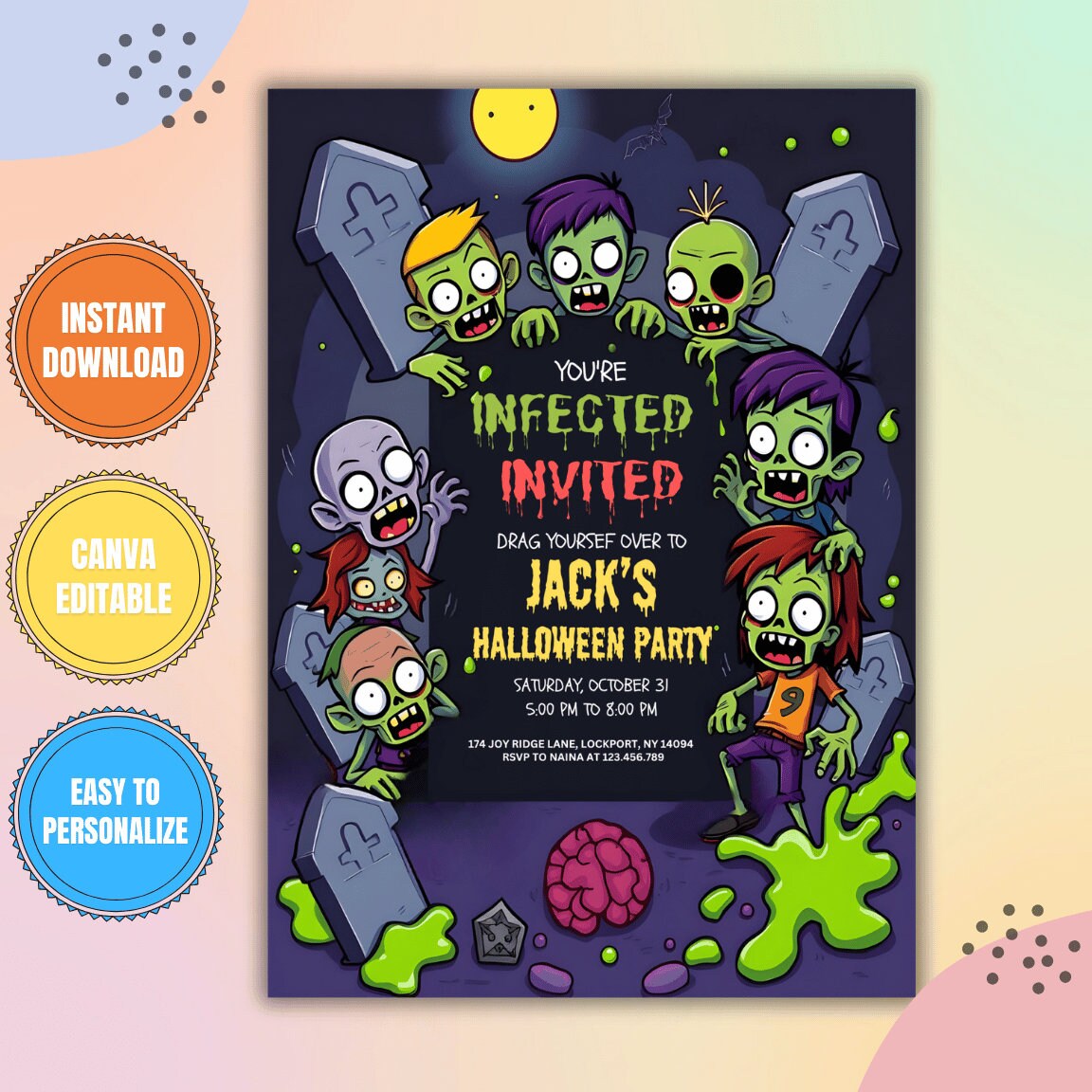 Editable Zombie Party Invitation Template for Boys, Zombies Birthday ...