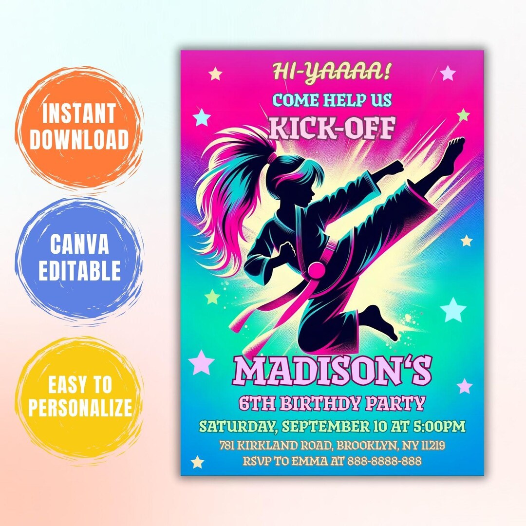 EDITABLE Karate Birthday Invitation, Taekwondo Party Template, Martial ...