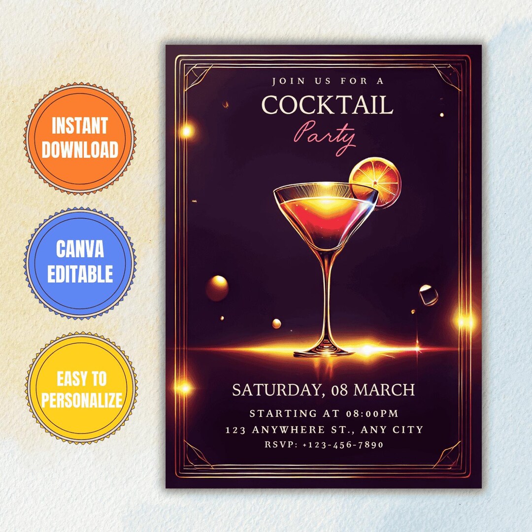Editable Cocktail Invitation Template, Modern Cocktail Invitation ...
