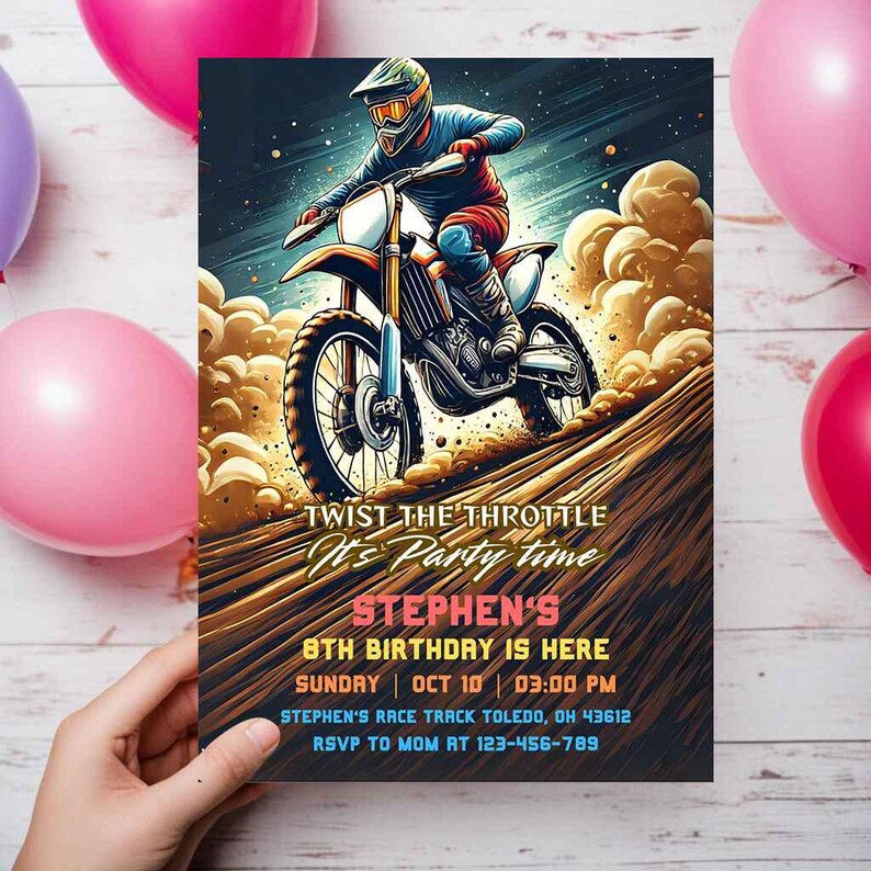 Editable Dirt Bike Birthday Invitation, Motocross Racing Party ...