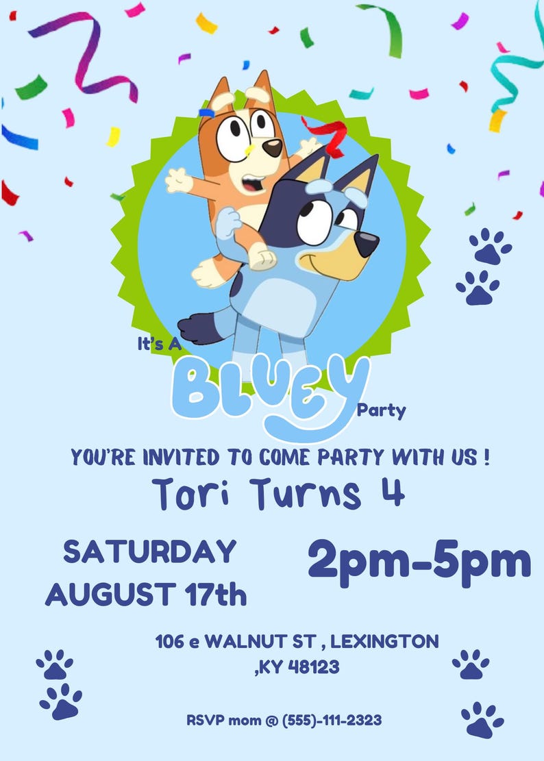 Bluey Editable( in CANVA) Digital Invitation Digital Download ...