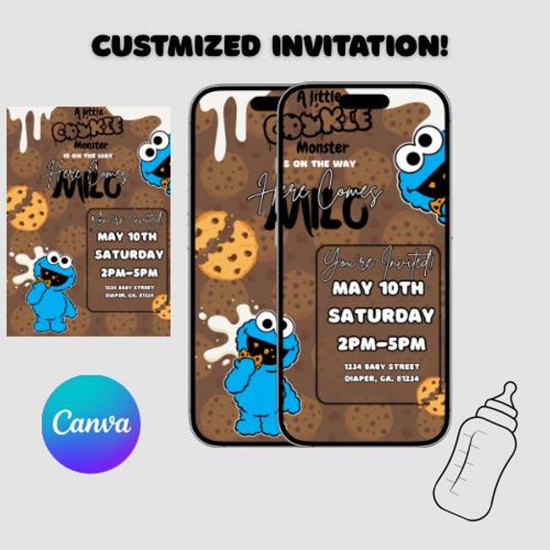 Cookie Monster Editable Baby Shower Bundle| Welcome Sign | Invitation ...