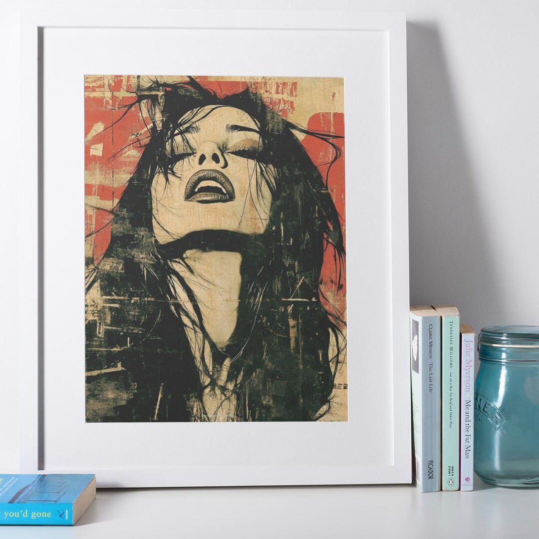 Gritty Punk Artwork: Wild Woman's Portrait in Raw Emotive Style Urban ...