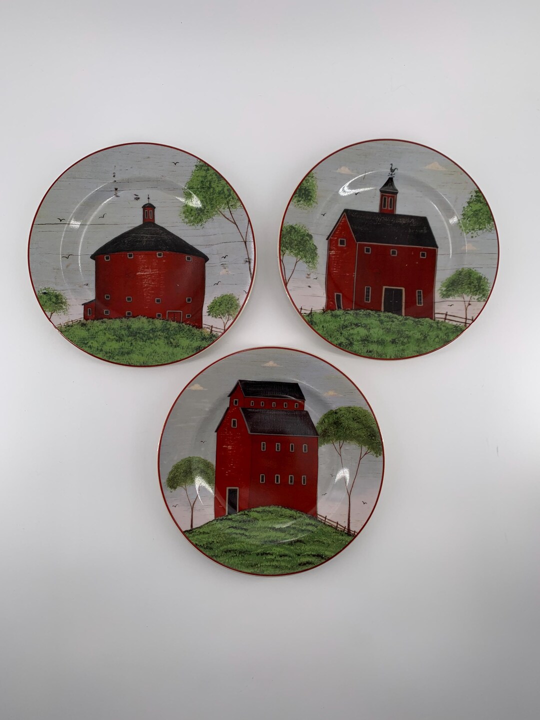 3 Pc Vtg 1998 Warren Kimble 8" "barns" Plates - Etsy
