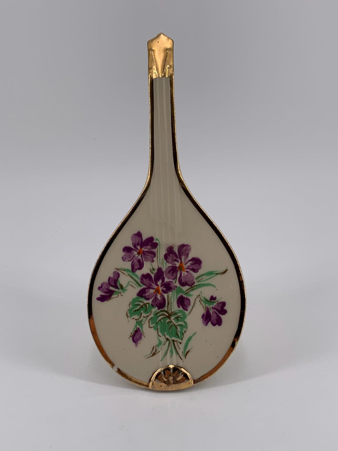 Vintage C.1940s-50s Moyer Mandolin/lute Shaped Wall Pocket W/violets ...