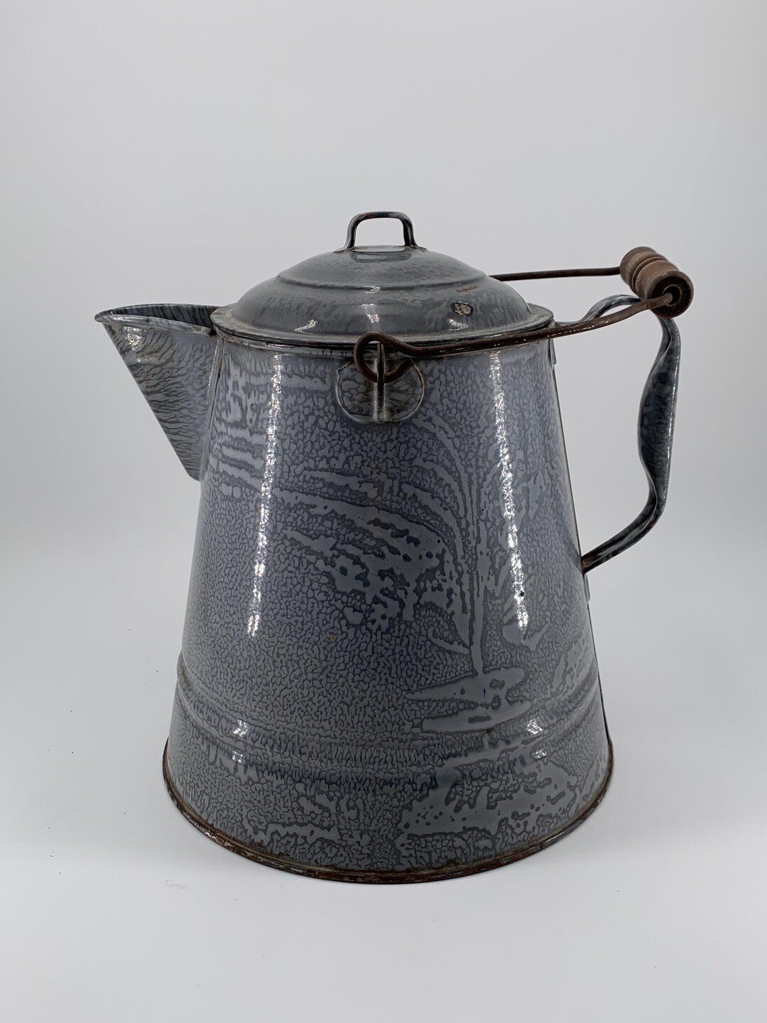 Vtg Large Gray Graniteware Cowboy Kettle - Etsy