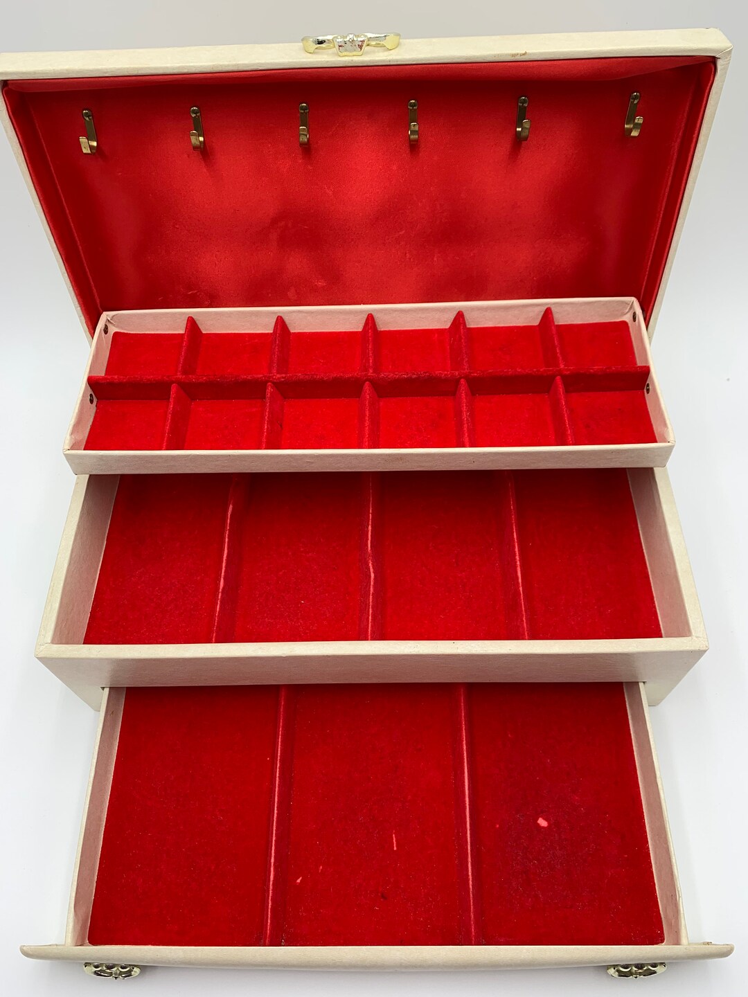 Vtg Lady Buxton Jewelry Box Ivory With Red Velvet Interior and Drawer ...