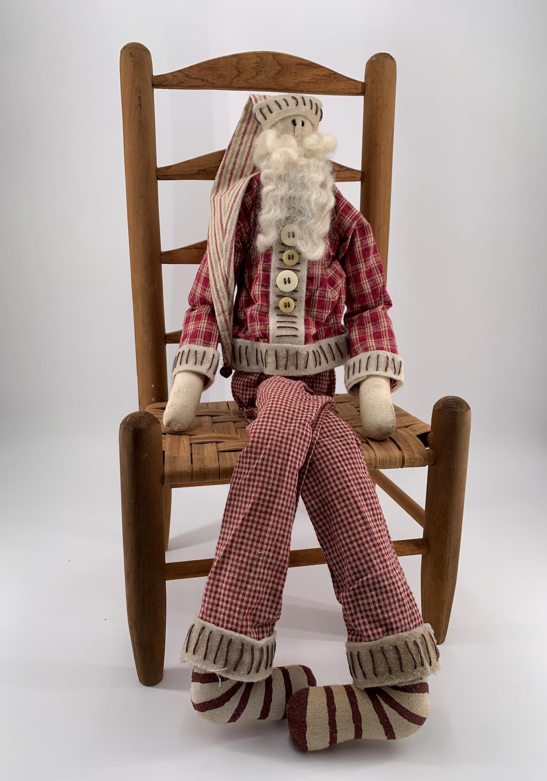 Vtg Handmade Shaker Style Ladder Back Doll Chair W/woven Seat 19hx10wx8 ...