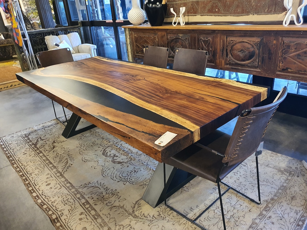 Modern Transitional Parota Wood Dining Table With Epoxy Resin Inlay ...