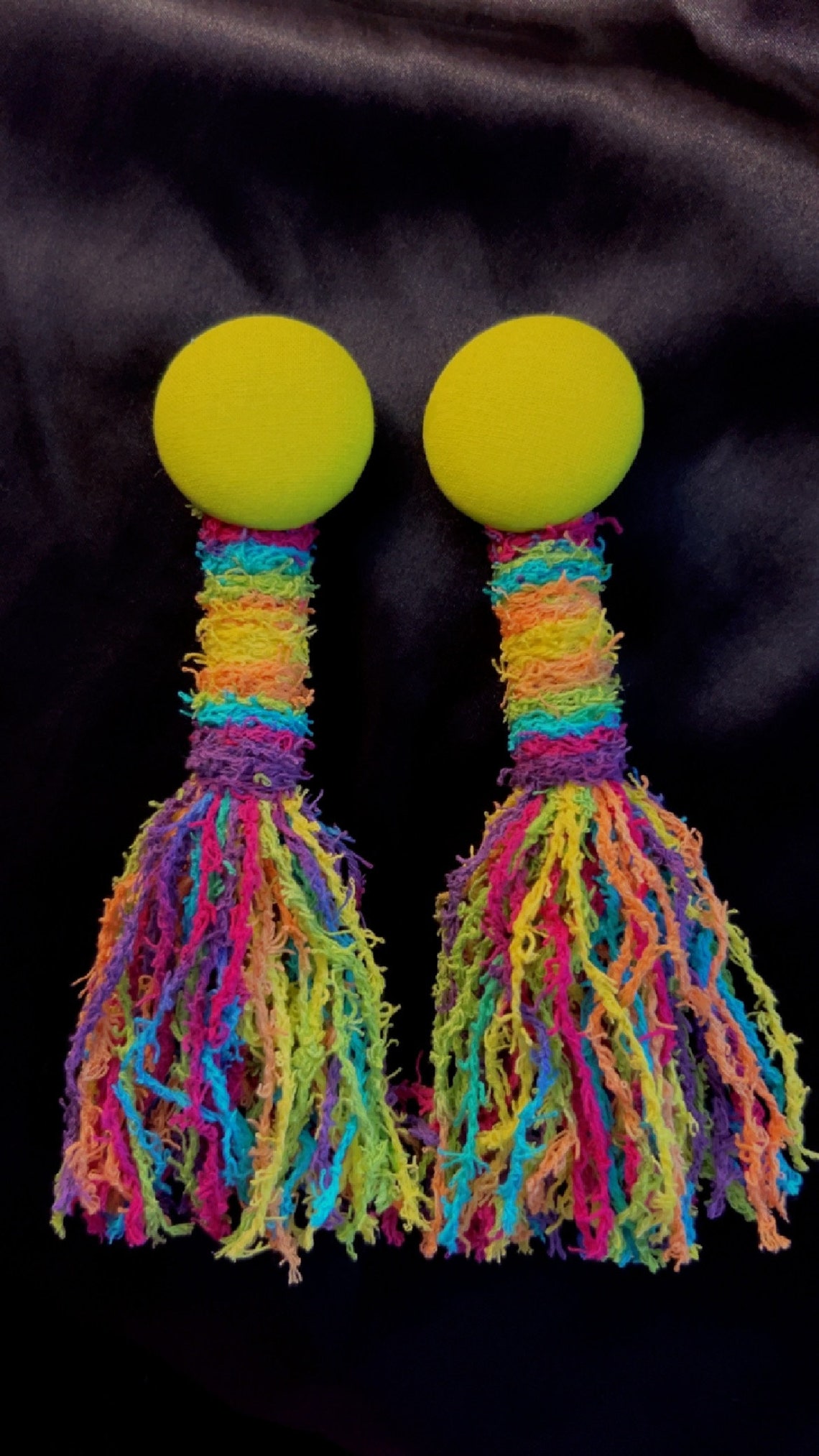 Button Yarn Tassel Earrings - Etsy
