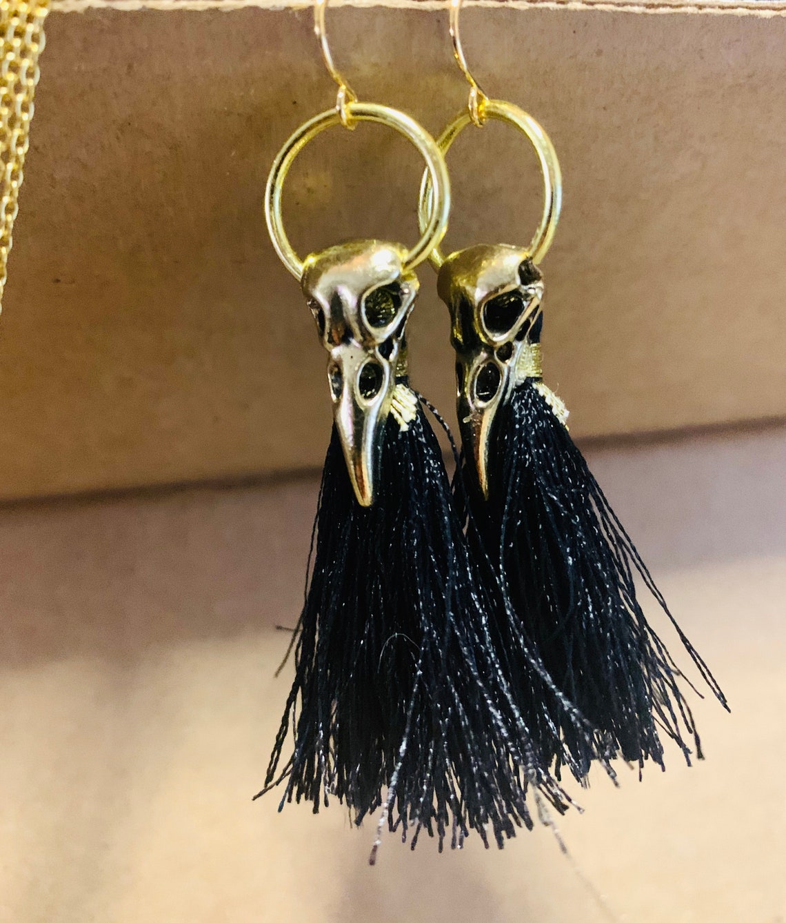 Raven Skull Door Knocker Tassel Drop Hook Earrings - Etsy