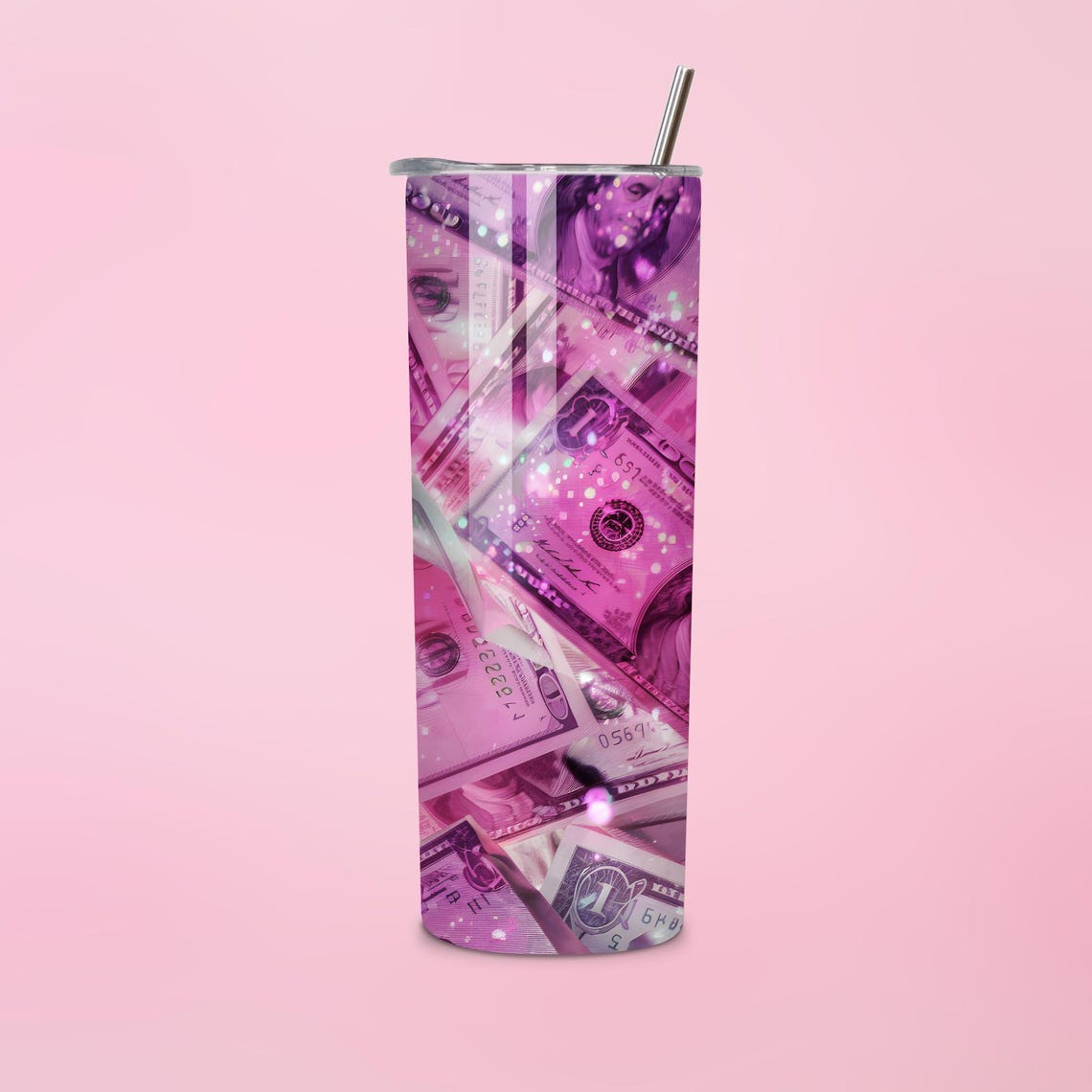 Digital Pink Glitter Dollar Bill 20oz Tumbler Wrap PNG Sublimation 300 ...
