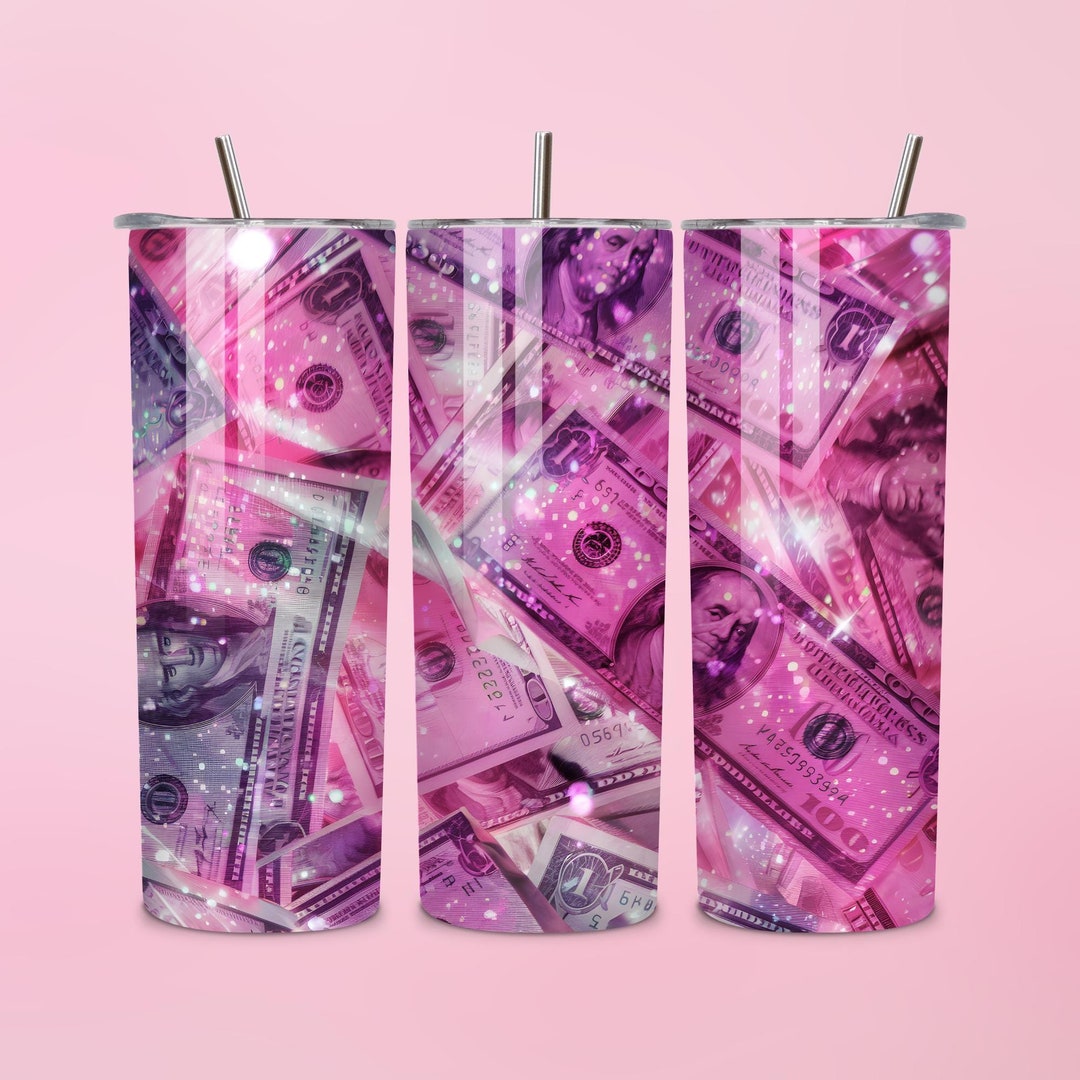 Digital Pink Glitter Dollar Bill 20oz Tumbler Wrap PNG Sublimation 300 ...