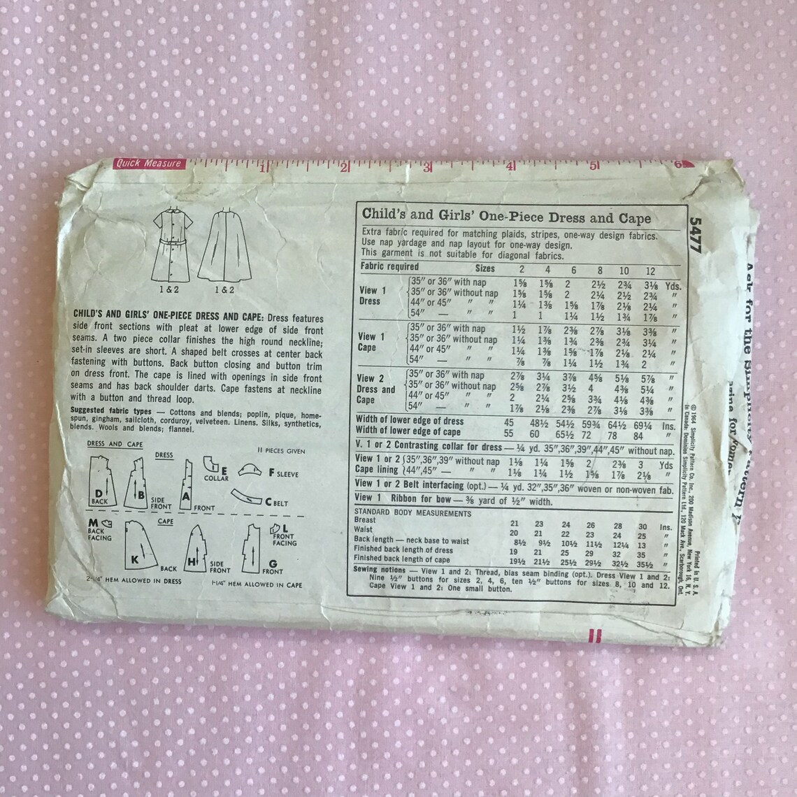 Simplicity 5477 Girls Dress Cape Pattern Size 12 - Etsy