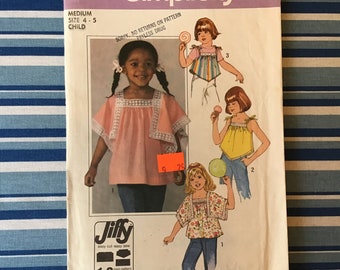1970s Simplicity 8598 UNCUT Vintage Sewing Pattern Girls Pullover Tops ...