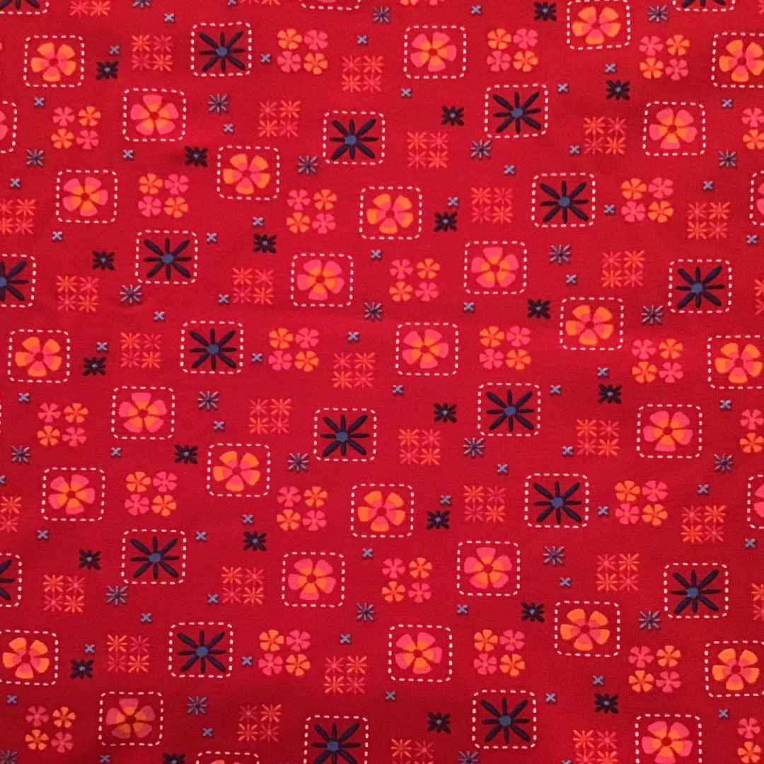 Red Print Cotton Knit Fabric - Etsy Australia
