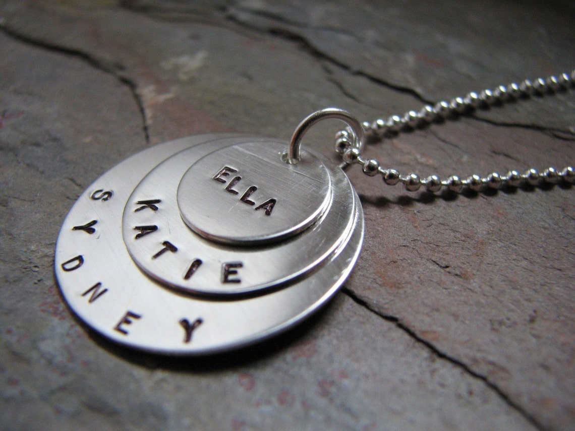 Handstamped Sterling Silver Triple Disc Charm Necklace - Etsy